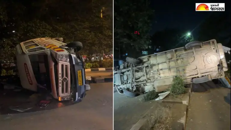 Surat News: સુરતના પુણા કેનાલ રોડ પર એમ્બ્યુલન્સ પલટી મારી ગઇ ...