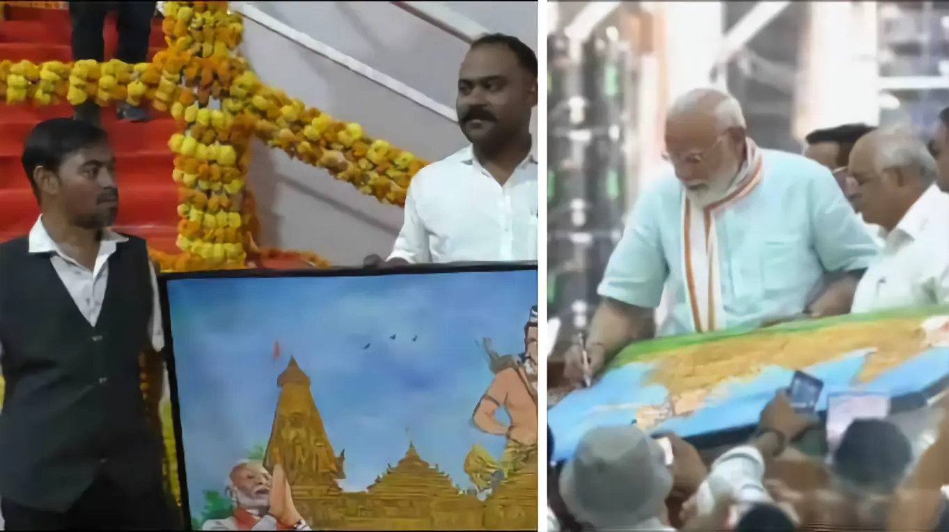 સુરતમાં ચાલું કાફલો PM નરેન્દ્ર મોદીએ અટકાવ્યો, અયોધ્યાની થીમ પર ...