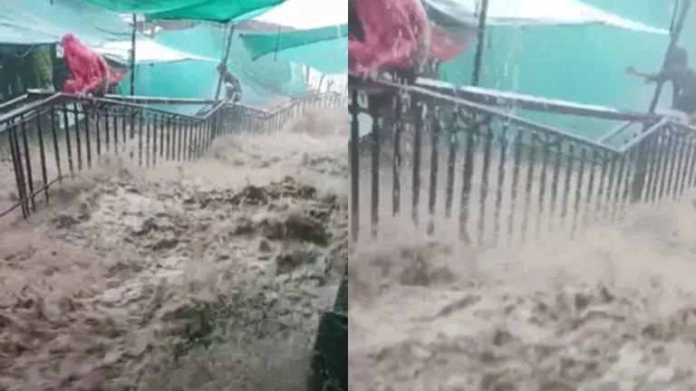 VIDEO: પાવાગઢ ડુંગરના પગથિયાં પરથી ધોધની માફક પાણી વહ્યા, ઉપર ફસાયેલા ...