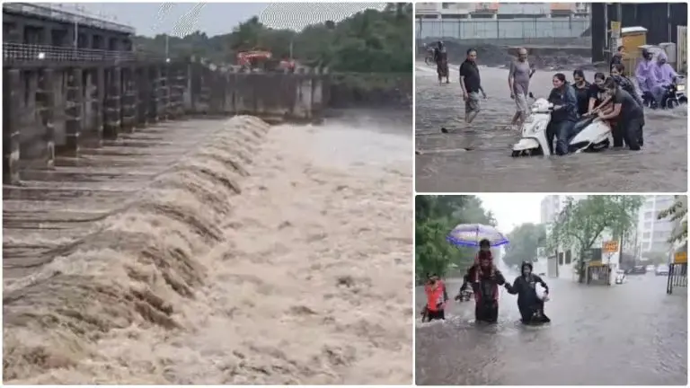 Surat Rain: સુરત શહેરમાં મેઘરાજાએ રૌદ્ર સ્વરુપ ધારણ કર્યું, રસ્તાઓ પર નદીઓ વહેતી થઇ; શાળાઓમાં ...